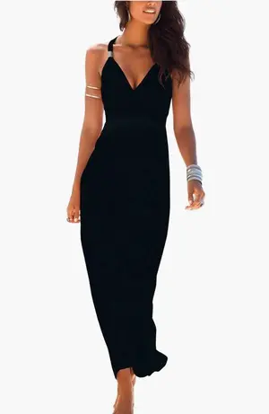 LASCANA Sleeveless Maxi Dress With Decorative Shoulder Straps - Black