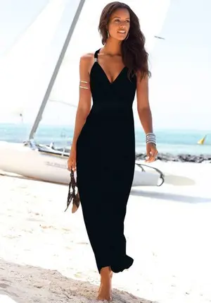 LASCANA Sleeveless Maxi Dress With Decorative Shoulder Straps - Black