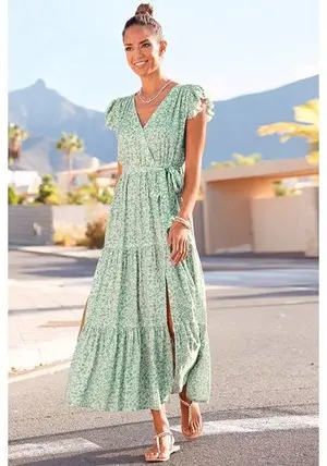LASCANA Flutter Sleeve Maxi Dress