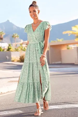 LASCANA Flutter Sleeve Maxi Dress