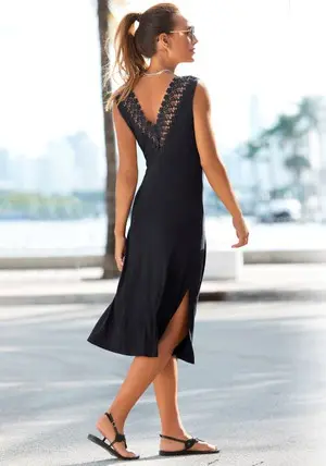 LASCANA Lace Accent V-back Dress