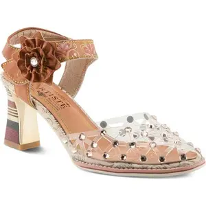 SPRING STEP SHOES Ankle Strap Sandal With Floral Appliqu - Camel Multi