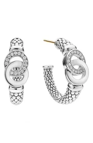 Lagos Signature Caviar Diamond Hoop Earrings - Silver