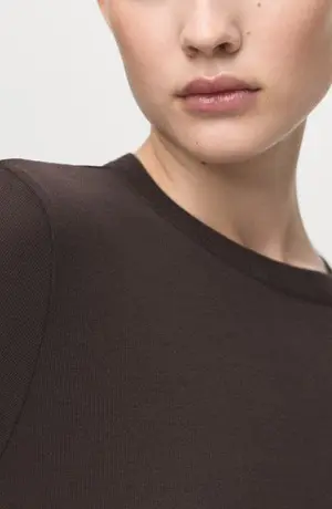 Mango Long Sleeve Cotton Rib T-shirt - Brown