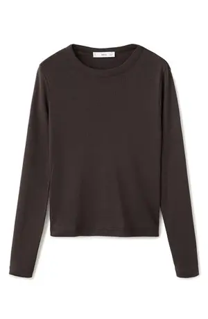 Mango Long Sleeve Cotton Rib T-shirt - Brown