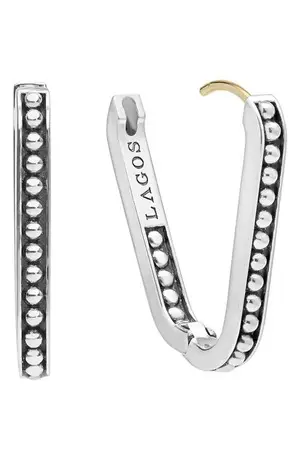 Lagos Signature Caviar Linear Hoop Earrings