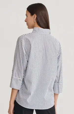 Ming Wang Pinstripe Dolman Sleeve Cotton Blouse