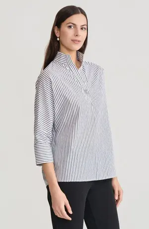 Ming Wang Pinstripe Dolman Sleeve Cotton Blouse