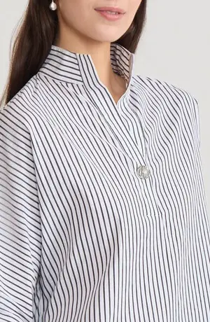 Ming Wang Pinstripe Dolman Sleeve Cotton Blouse
