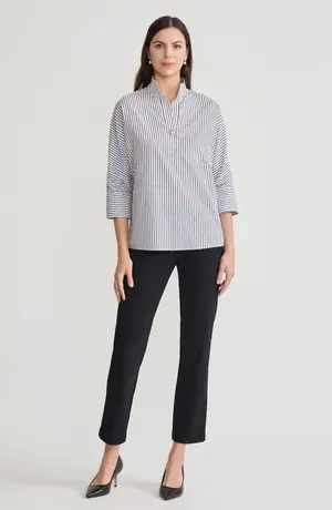 Ming Wang Pinstripe Dolman Sleeve Cotton Blouse