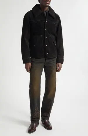 Double Rl Cody Roughout Suede Jacket With Genuine Shearling Trim