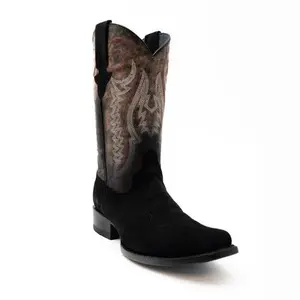 FERRINI Suede Roughrider Western Boots - Black