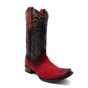 FERRINI Suede Roughrider Western Boots - Red