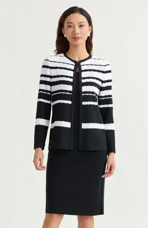 Ming Wang Braided Trim Basket Weave Knit Jacket
