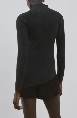 Mango Asymmetric Hem Mock Neck Sweater - Charcoal