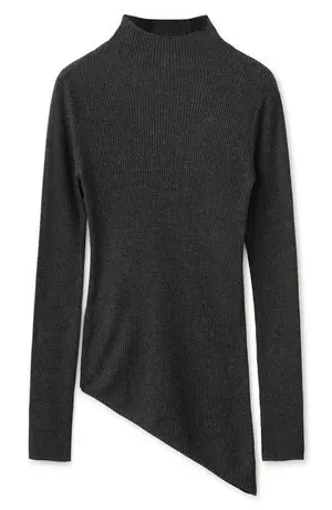 Mango Asymmetric Hem Mock Neck Sweater - Charcoal