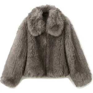 Mango Faux Fur Front Zip Jacket - Grey