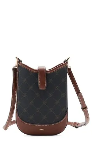 Mango Logo Print Crossbody Phone Bag - Brown