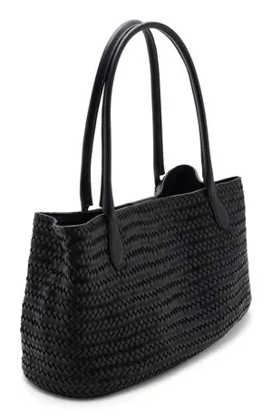 Mango Braided Leather Shoulder Bag - Black
