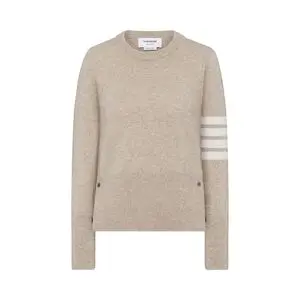 Thom Browne Jersey Stitch Classic Crew Neck Cardigan - Tan