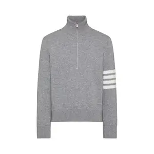 Thom Browne Jersey Stitch Funnel Neck Half Zip - Grey