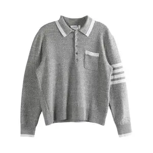 Thom Browne 4 Bar Stripe Relaxed Fit Long-sleeve Polo - Grey
