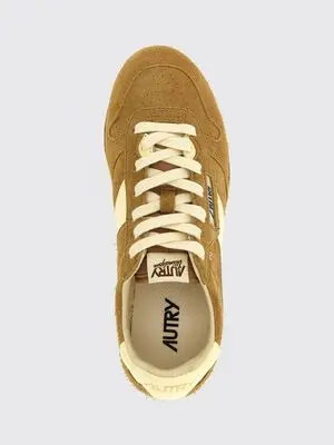 AUTRY Windspin Leather And Laminated Leather Lace-up Sneakers With Carved Logo - Camel