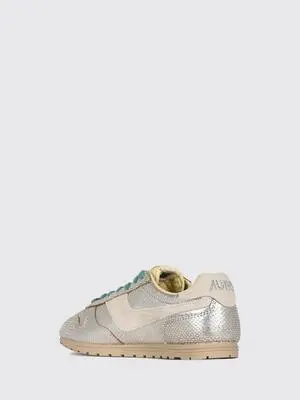 AUTRY Windspin Leather And Laminated Leather Lace-up Sneakers With Carved Logo - Silver
