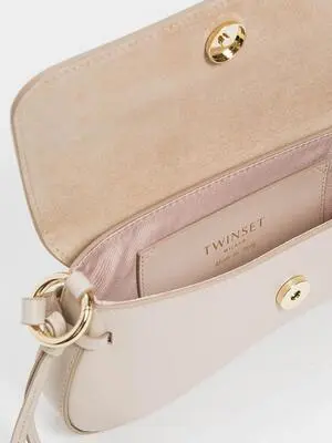 TWINSET Smooth Cowhide Leather Shoulder Bag - Sand