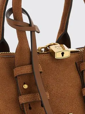Pinko Suede Top Handle Bag With Lock Detail - Brown