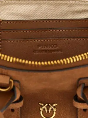 Pinko Suede Top Handle Bag With Lock Detail - Brown