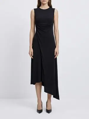 AMI Paris Asymmetric Viscose Blend Midi Dress - Black