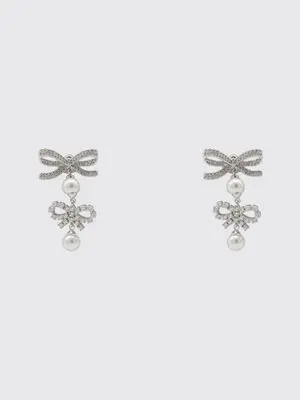 SELF-PORTRAIT Embellished Bow Drop Earrings With Pearl - Silver