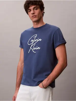 Calvin Klein Script Logo Relaxed T-shirt - Dark Denim