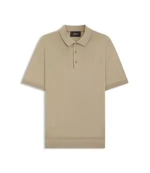 BOSS Knit Polo Shirt In Silk And Cotton - Khaki