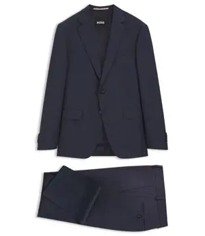 BOSS Three-piece Slim-fit Suit In Virgin-wool Serge - Light Blue