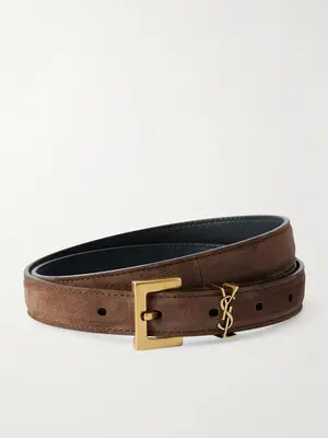 Saint Laurent Cassandre Suede Belt - Brown