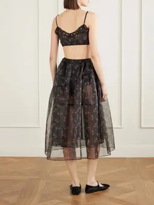 Simone Rocha Cropped Lace-trimmed Floral-print Organza Top