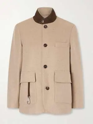 Loro Piana Suede-trimmed Silk-tweed Roadster Jacket - Beige