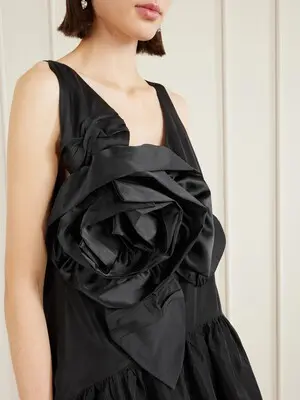 Simone Rocha Appliquéd Ruffled Taffeta Top - Black