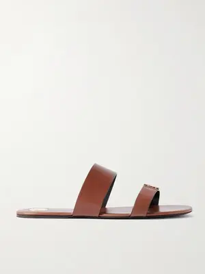 Saint Laurent Babylone Leather Slides - Brown