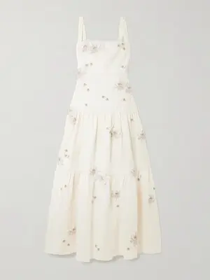 Agua Bendita Lima Embellished Appliquéd Tiered Maxi Dress