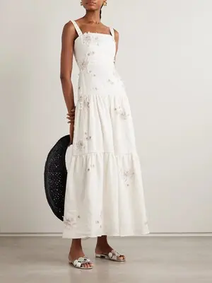 Agua Bendita Lima Embellished Appliquéd Tiered Maxi Dress