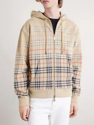 Burberry Checked Cotton-jersey Hoodie - Neutrals
