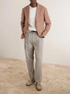 Brunello Cucinelli Straight-leg Pleated Cotton-twill Trousers - Gray