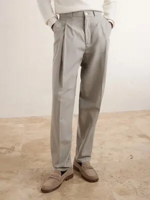 Brunello Cucinelli Straight-leg Pleated Cotton-twill Trousers - Gray