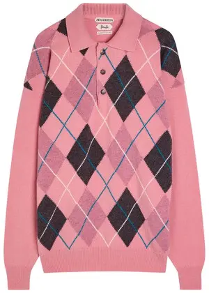 JW Anderson Argyle Wool Polo Jumper - Pink