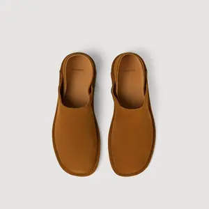 Sandro Split Leather Slippers - Cognac