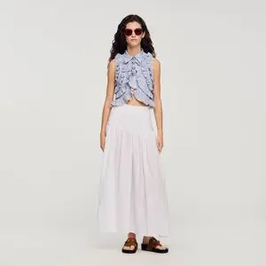 Sandro Maxi Poplin Flared Skirt With Cut-outs And Ties