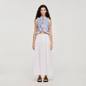 Sandro Maxi Poplin Flared Skirt With Cut-outs And Ties